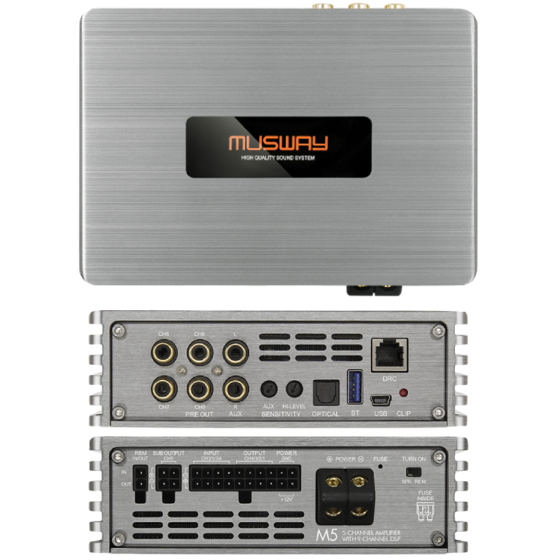 MUSWAY M5 5-Channel Full Range Class D Amplifier with 9-Channel Digita – Plug N Play Kits
